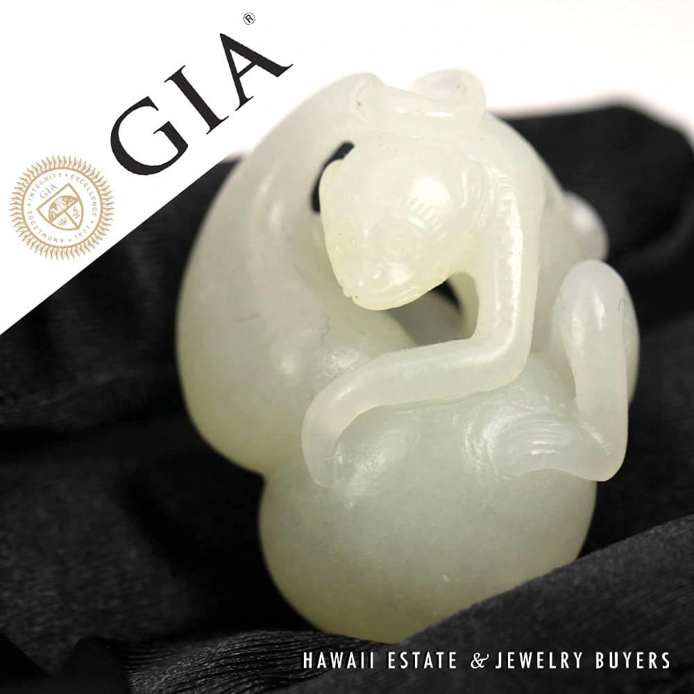 GIA Chinese Mutton Fat Monkey Carving Sculpted Piece - Hawaii Estate ...