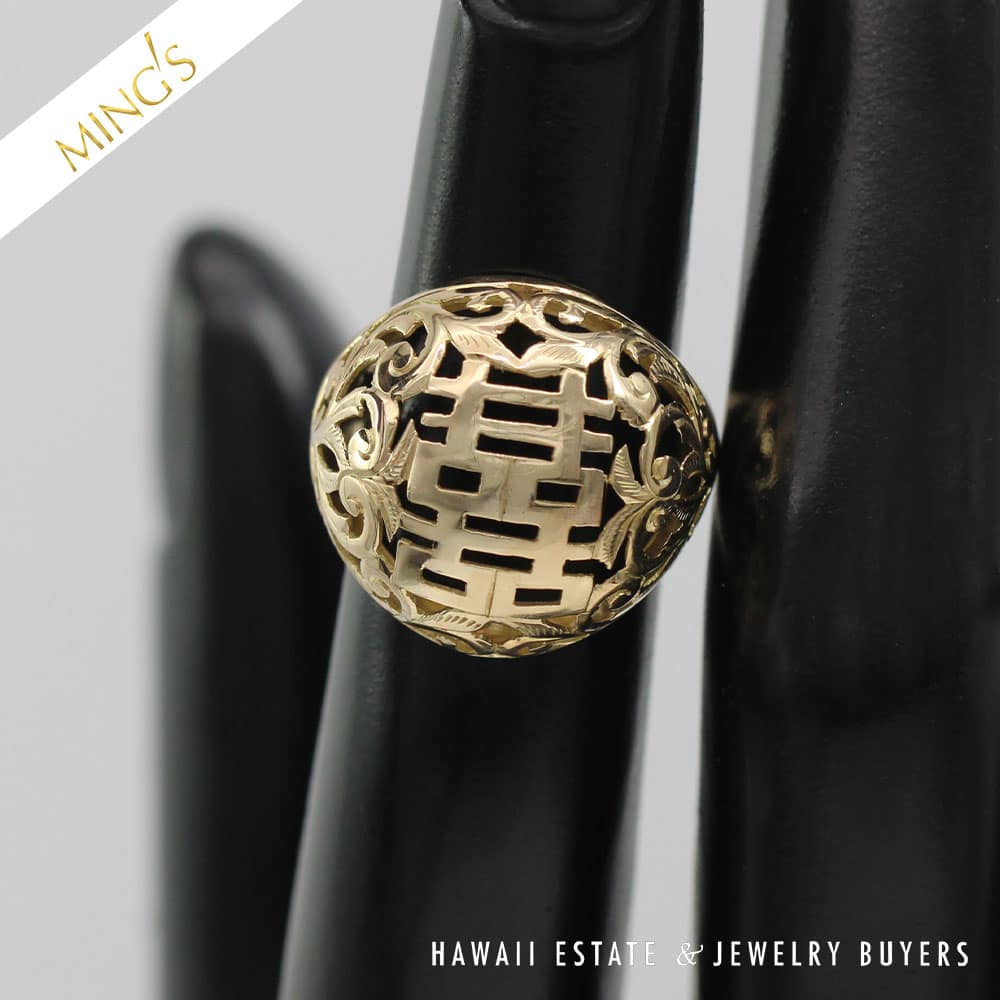 MING'S 3.8g 14KYG DOME RING CHINESE CHARACTER SIZE 4 w/ BOX - Hawaii ...
