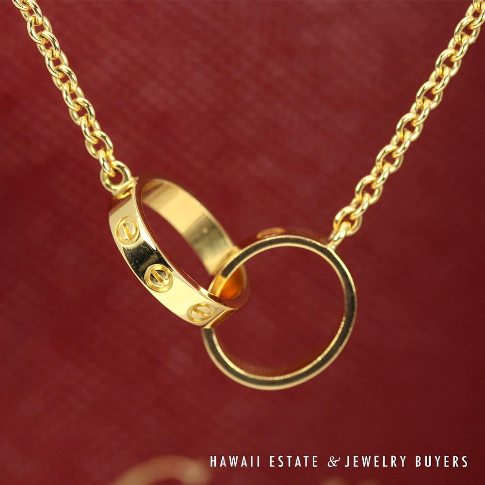 Cartier Double Love 7g 18K Yellow Gold Necklace 17 Inch with Box and ...